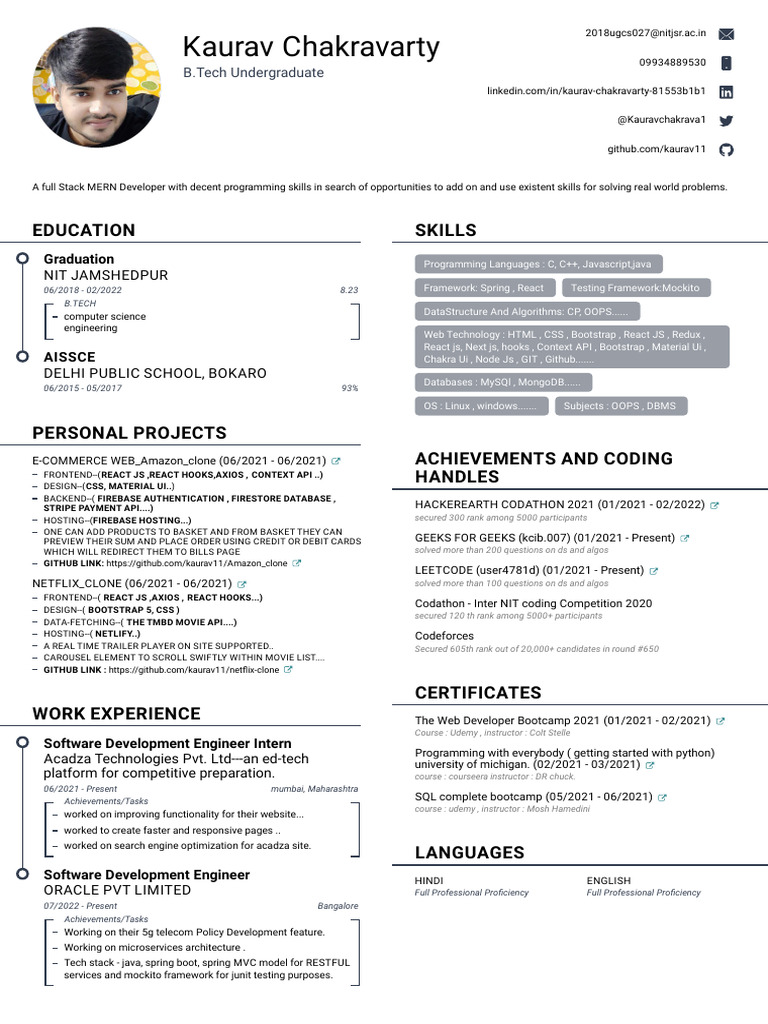 Kaurav Chakravarty's Developer Portfolio | PDF