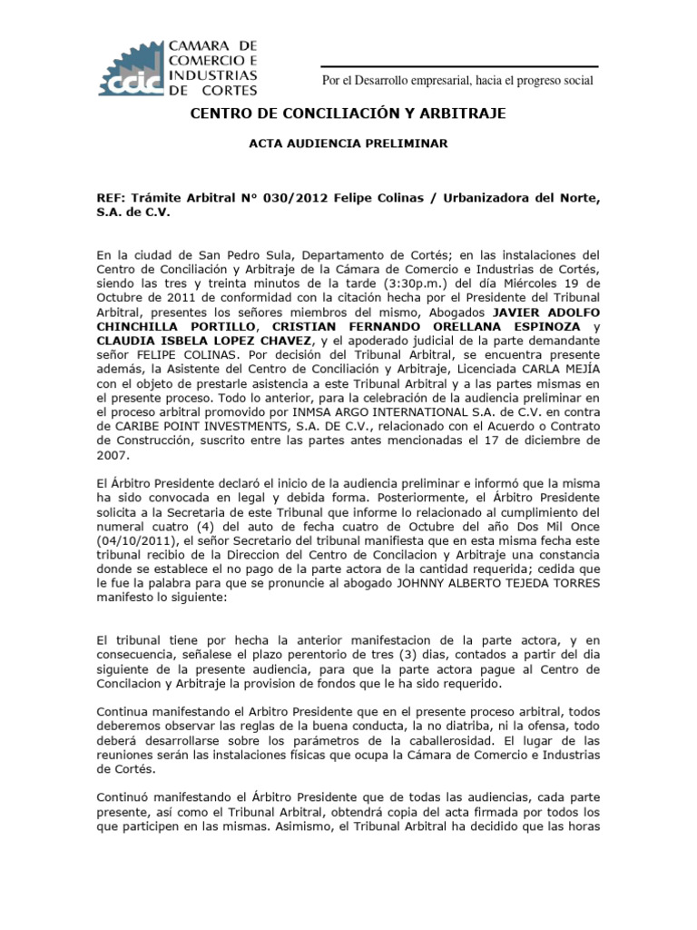 Modelo Acta Celebracion Audiencia Preliminar | PDF