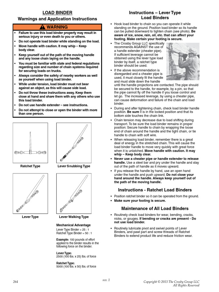 Load Binder Warnings and Application Instructions Warning Instructions ...