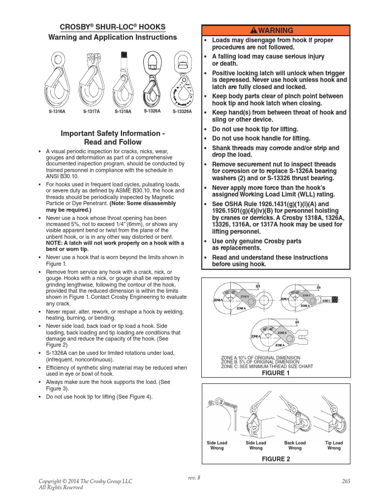 Crosby Shur-Loc Hooks Warning and Application Instructions Warning | PDF