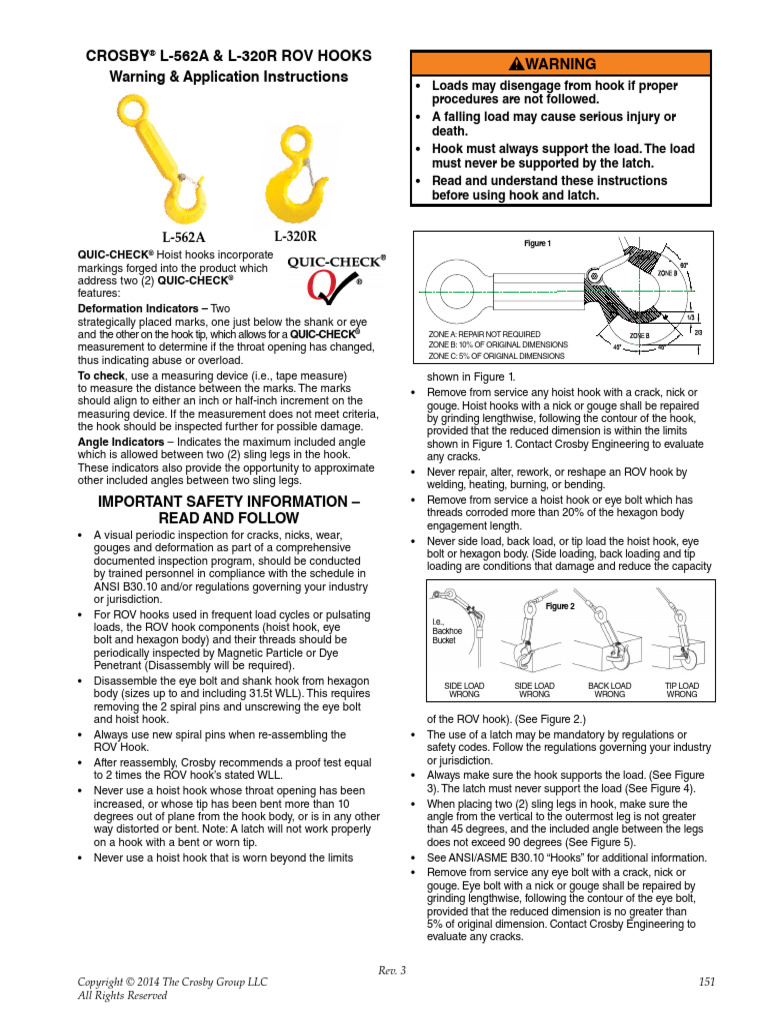 Crosby L-562A & L-320R ROV HOOKS Warning & Application Instructions ...