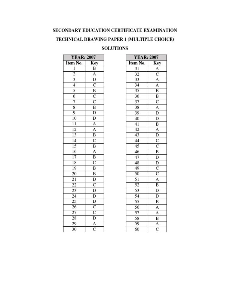 CSEC Technical Drawing Paper 1 SOLUTIONS 2011-2020 2007 | PDF