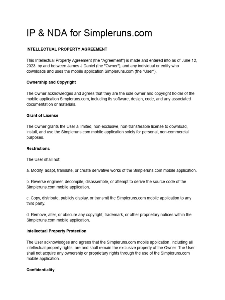 Ip Nda For Simpleruns | PDF