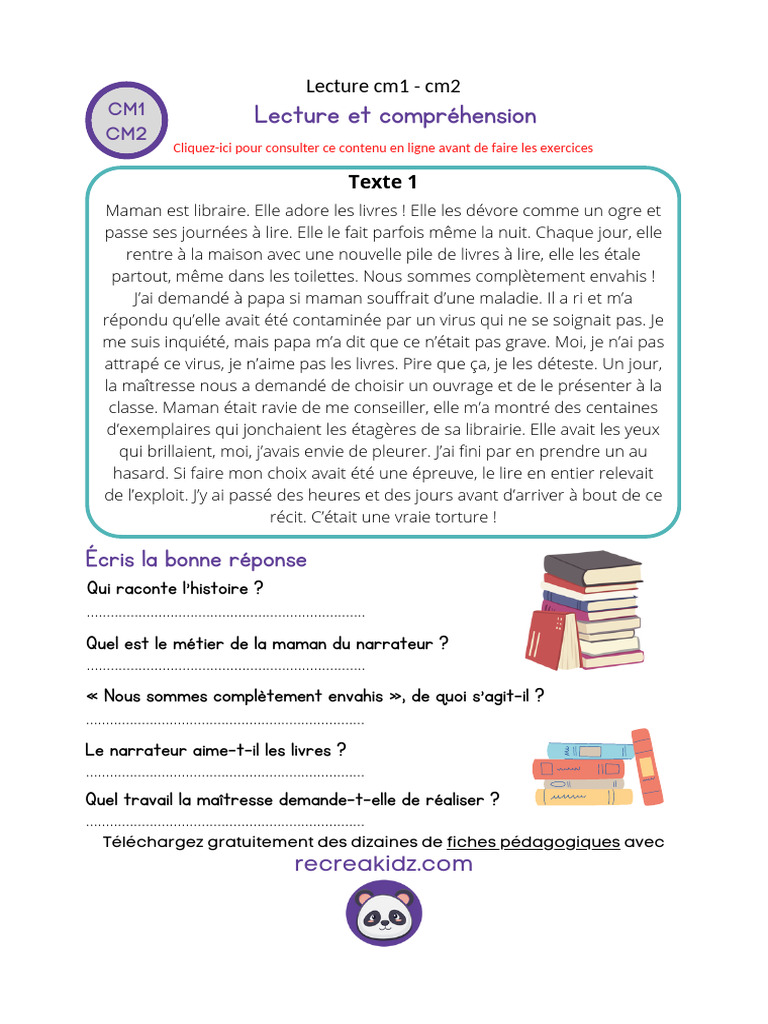 Lecture Comprehension Cm1 Cm2 | PDF | Mystère, thriller et fiction ...