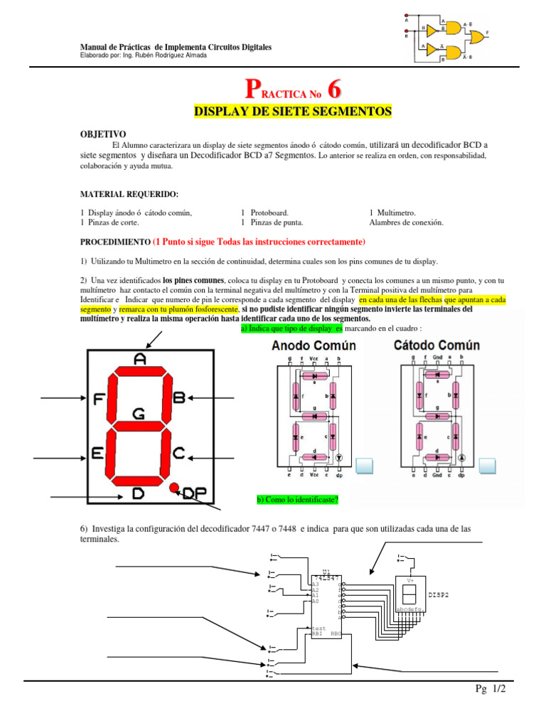 PRACTICA No 6 Display de 7 Segmentos y Decodoficador BCD | PDF