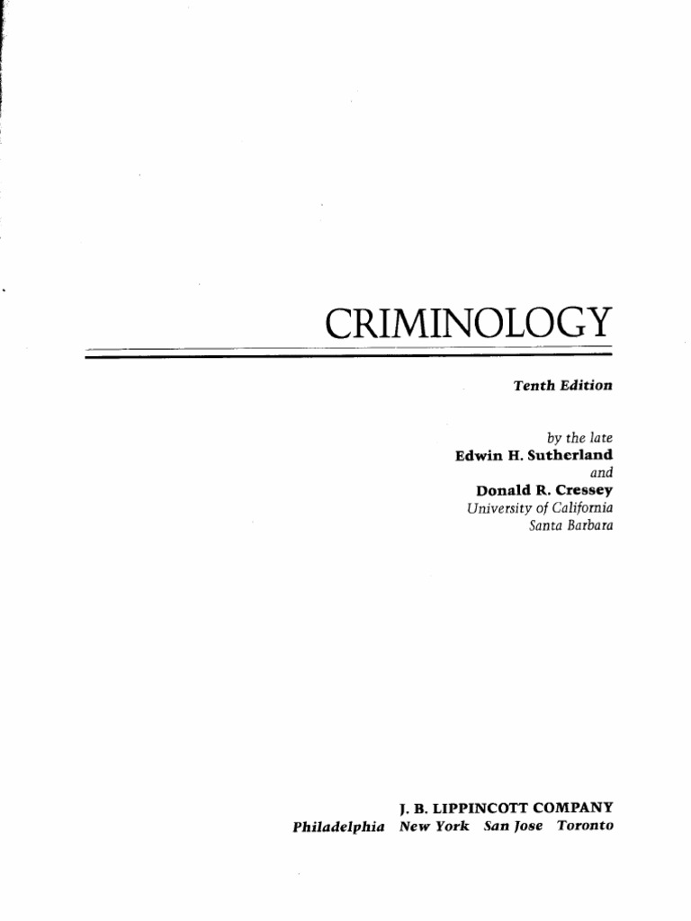 Sutherland, Edwin H. Cressey, Donald R. Criminology (1978) - 1-123 | PDF