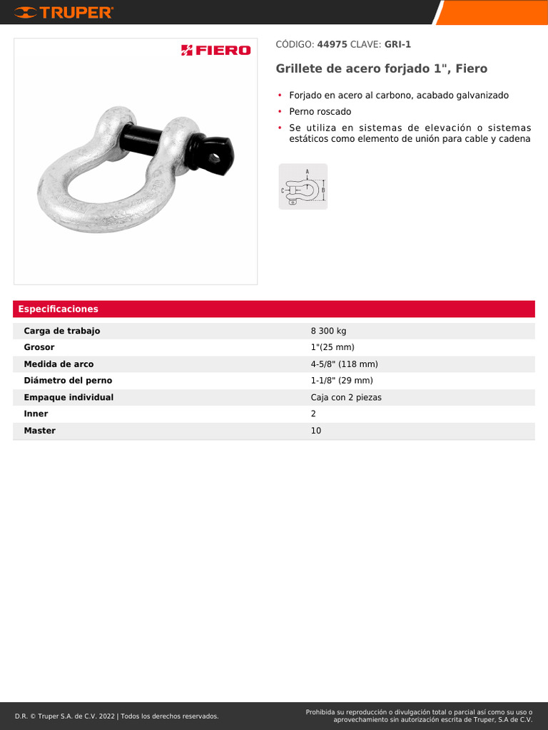 Grillete de Acero Forjado 1", Fiero | PDF