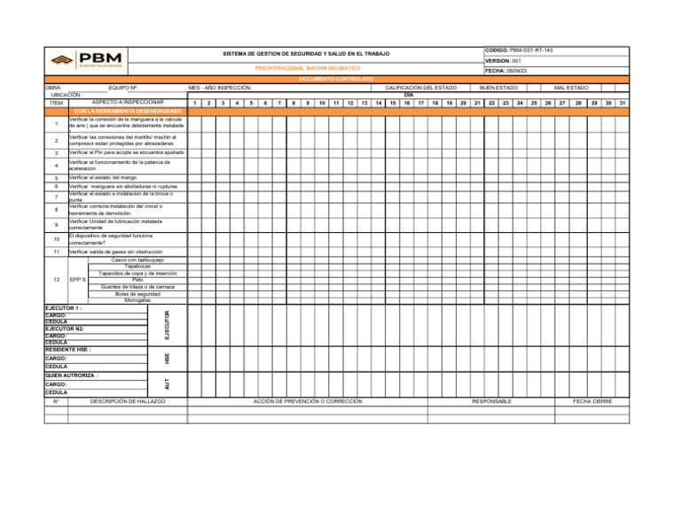 PBM SST RT 143 Preoperacional Machin | PDF