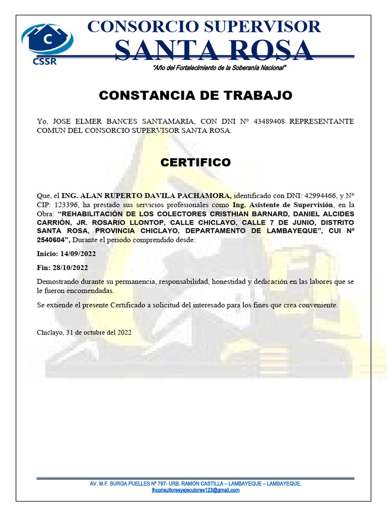 Constancia de Trabajo Ing. Davila | PDF
