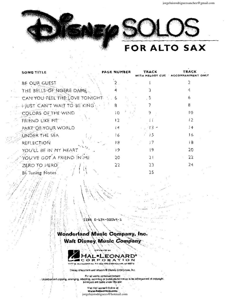 Disney Solo's For Alto Sax (Eb) | PDF