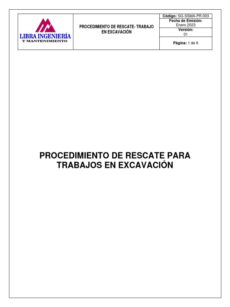 Sg-Ssma-Pr.003 Procedimiento de Rescate en Excavacion | PDF