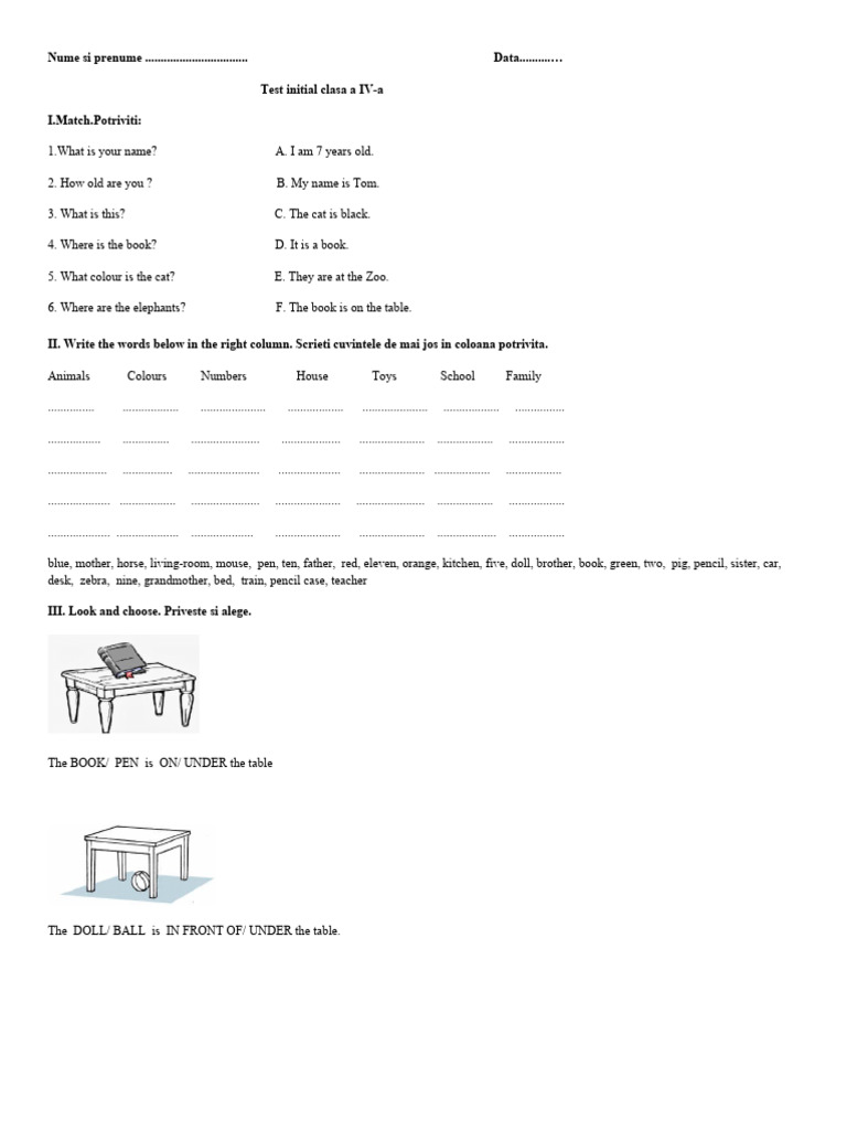 Teste Initiale Limba Engleza | PDF