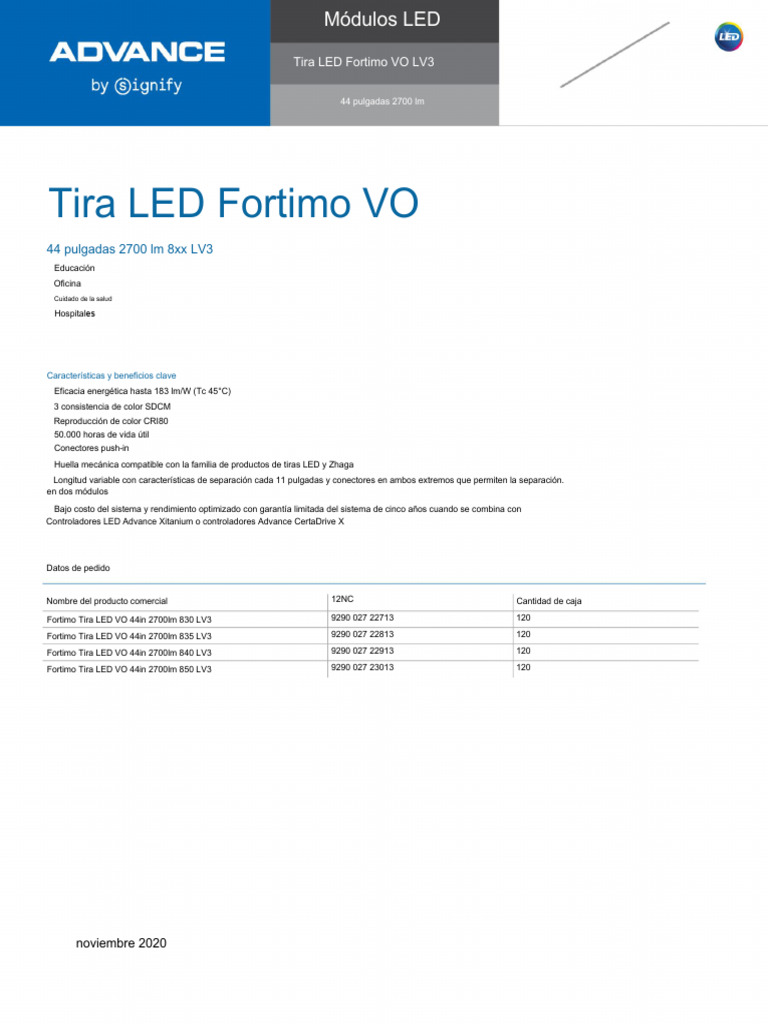 Advance Fortimo LED Strip VO LV3 44in 2700lm 2722913-1 | PDF