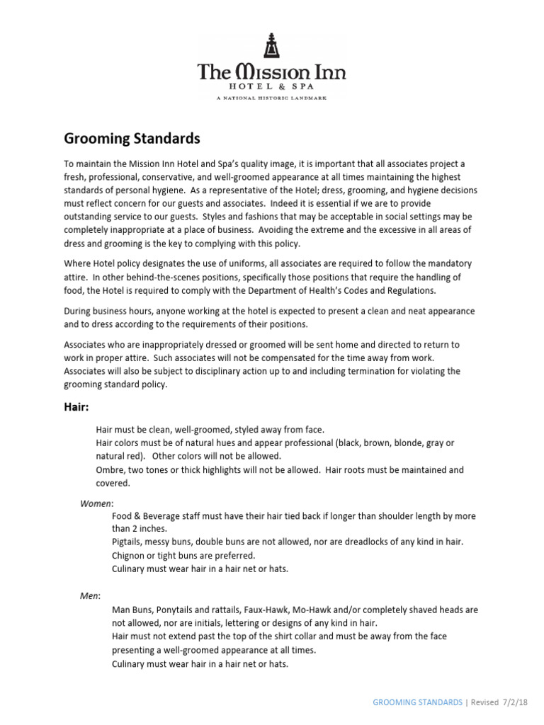 Grooming Standards 2018 | PDF
