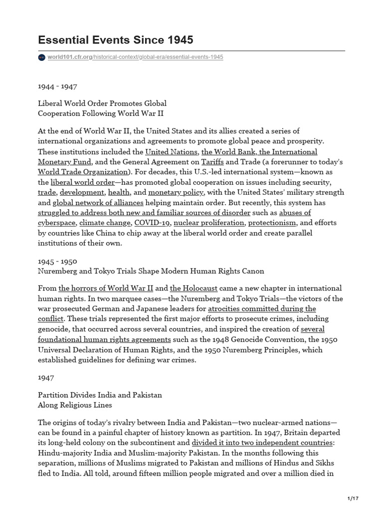 Key Global Events Since 1945 | PDF