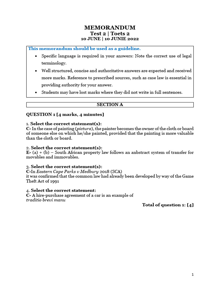 Private Law Test 2 Memorandum (Property) | PDF
