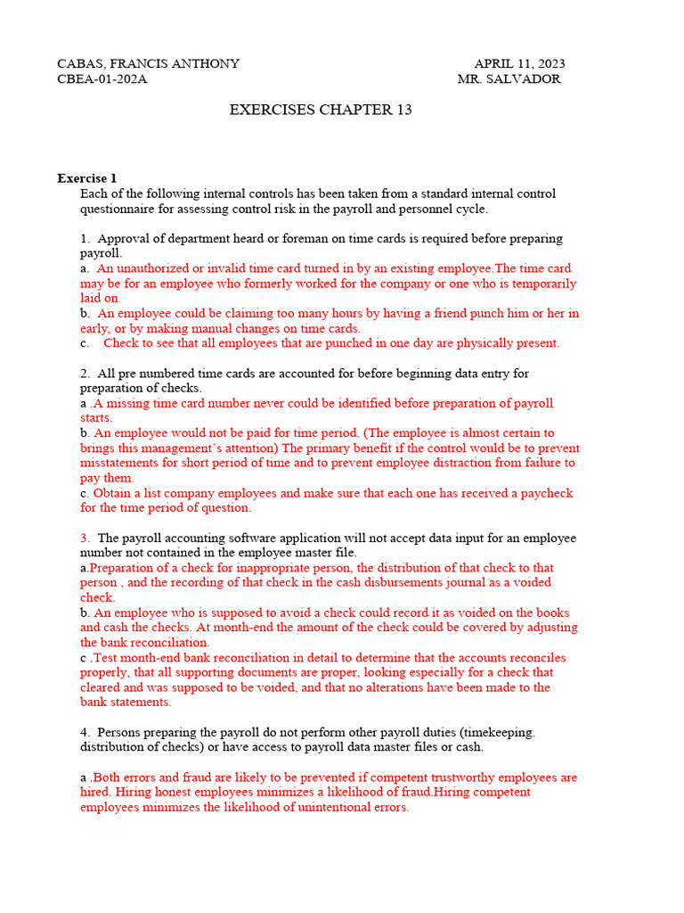 Chapter 13 - EXERCISE | PDF | Paycheck | Payroll