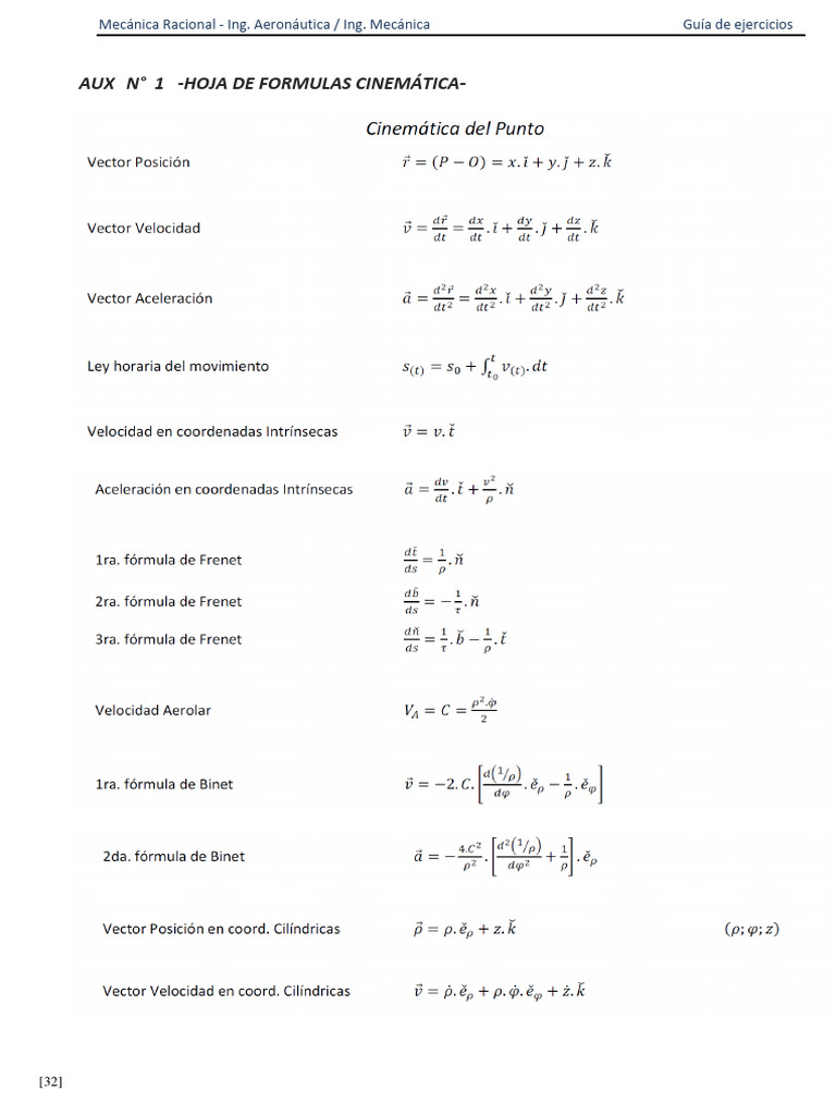 Hoja de Formulas Cinemática | PDF