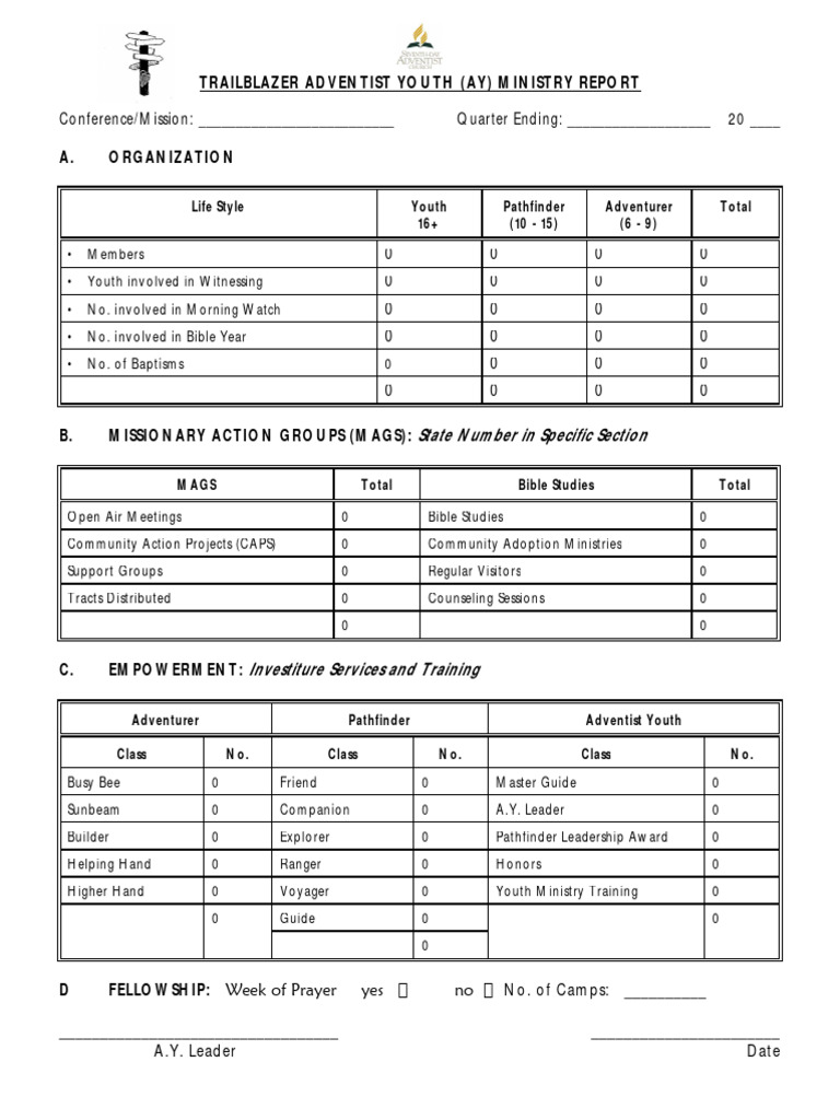 A Y Reporting Form | PDF | Seventh Day Adventist Church | Christian ...