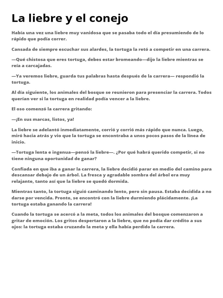 La liebre y el conejo: fábula clásica | PDF | Hogar, jardinería y bricolaje