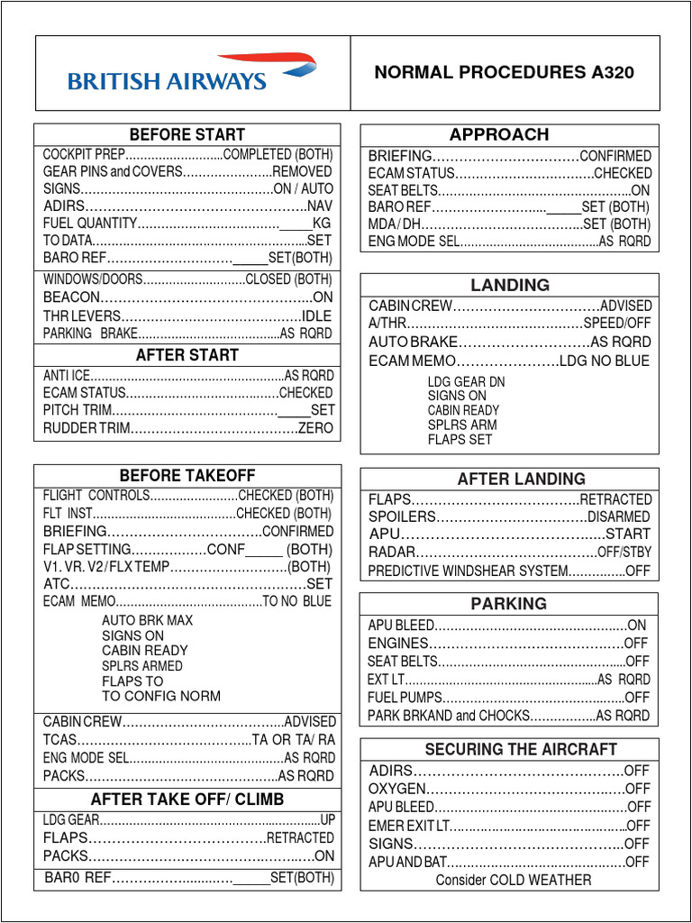 Checklist British Airway A320 Part 1 | PDF | Transport Disasters ...