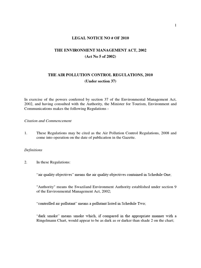 Air Pollution Control Regulations 2010 - 19 September 2023 | PDF