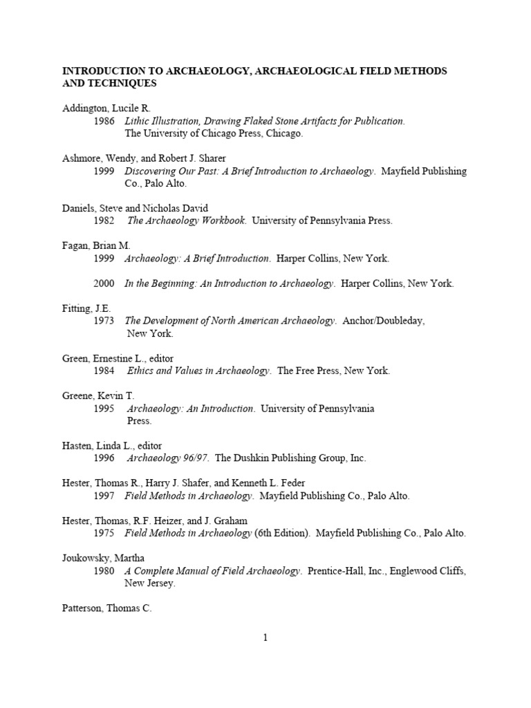 Bibliografia Introduction To Archaeology Archaeological Field Methods