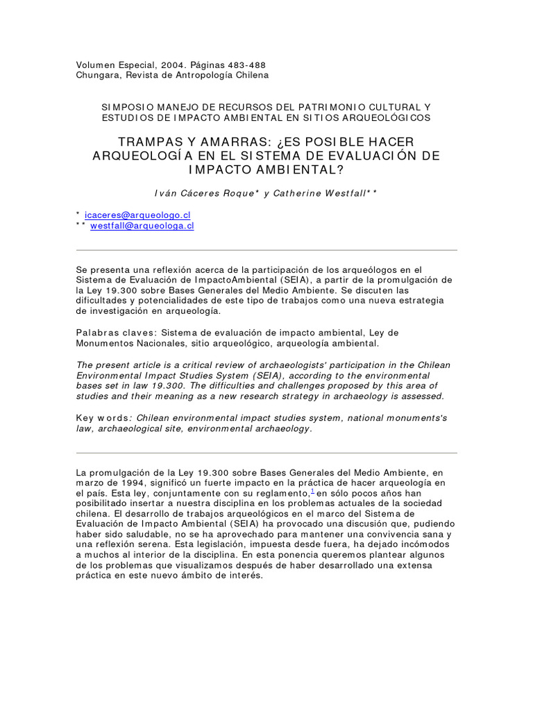 Arqueología y SEIA en Chile: Desafíos | PDF | Arqueología | Entorno natural