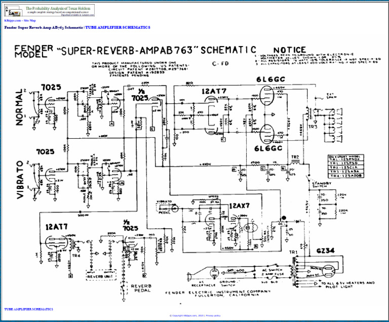 Fender Super Reverb Amp AB763 Schematic - KBá | PDF