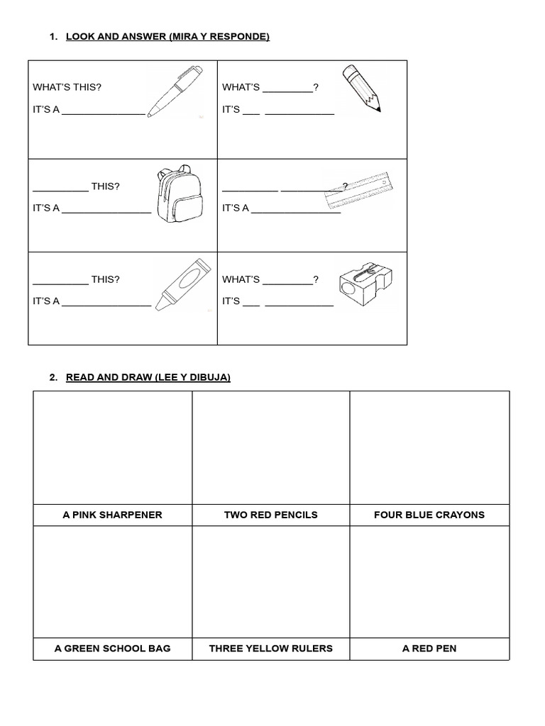 School Objects Worksheet | PDF