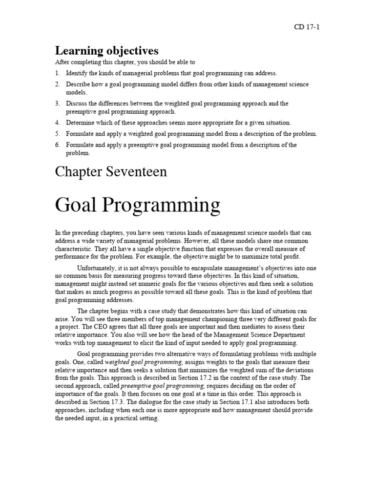 Goal Programming Approaches Explained | PDF