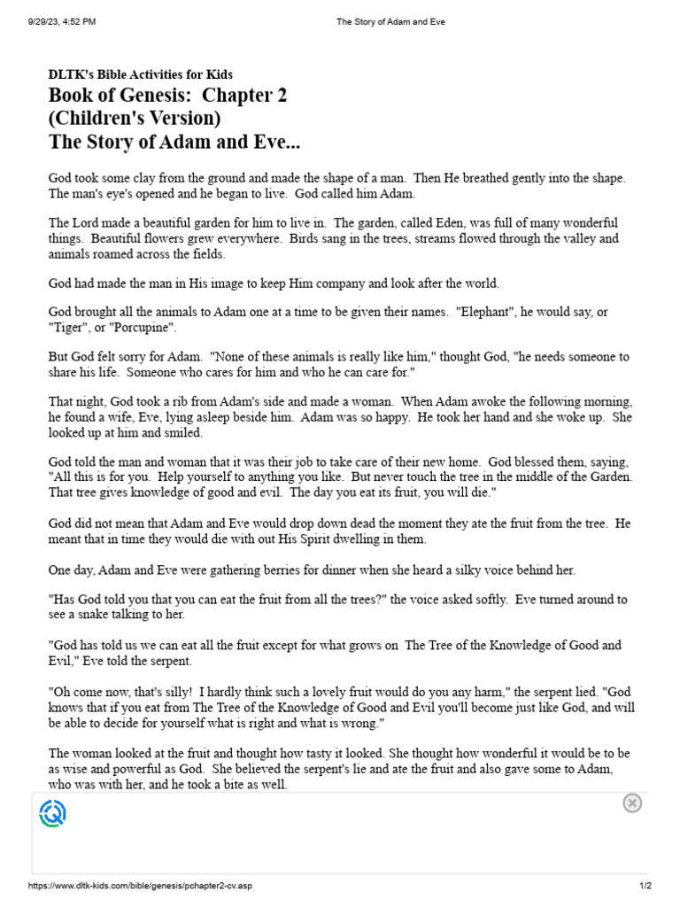 The Story of Adam and Eve Website | PDF