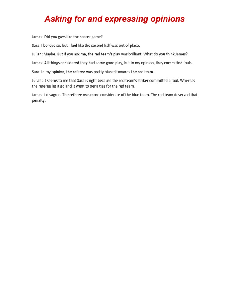 Asking For and Expressing Opinions | PDF