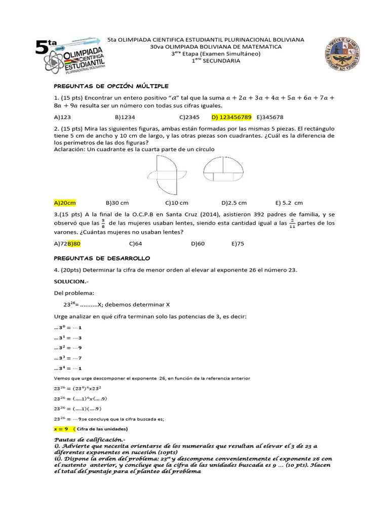 Examen Olimpiadas Matematicas | PDF