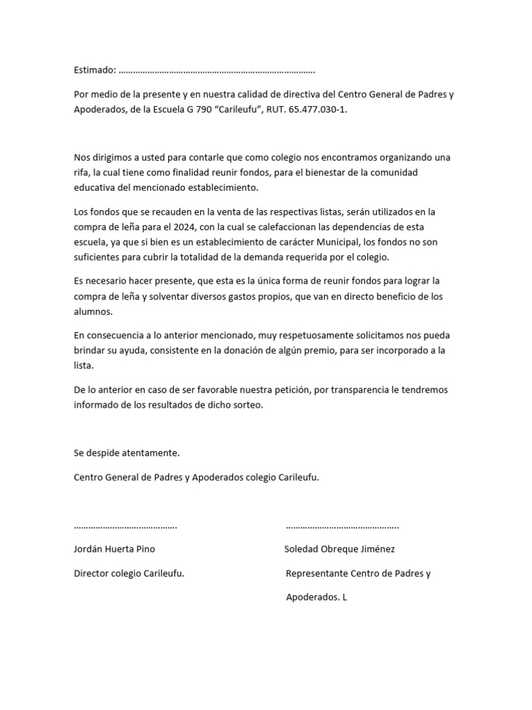 Carta Rifa 2024 | PDF