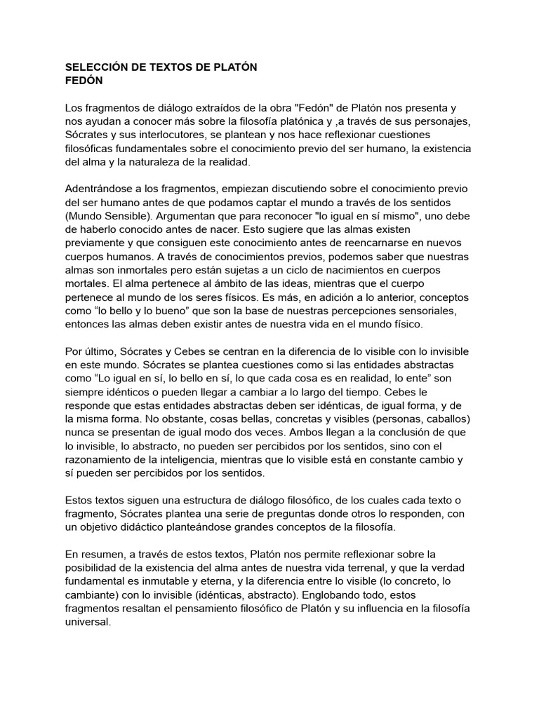 Selección de Textos de Platón | PDF | Platón | Alma