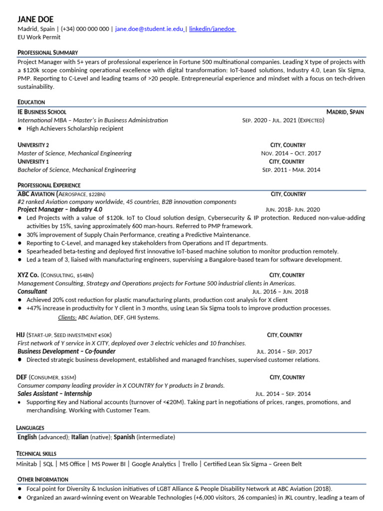 IE CV Template English | PDF