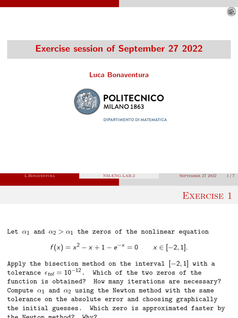 2 Exercises On Methods For Nonlinear Equations Pdf