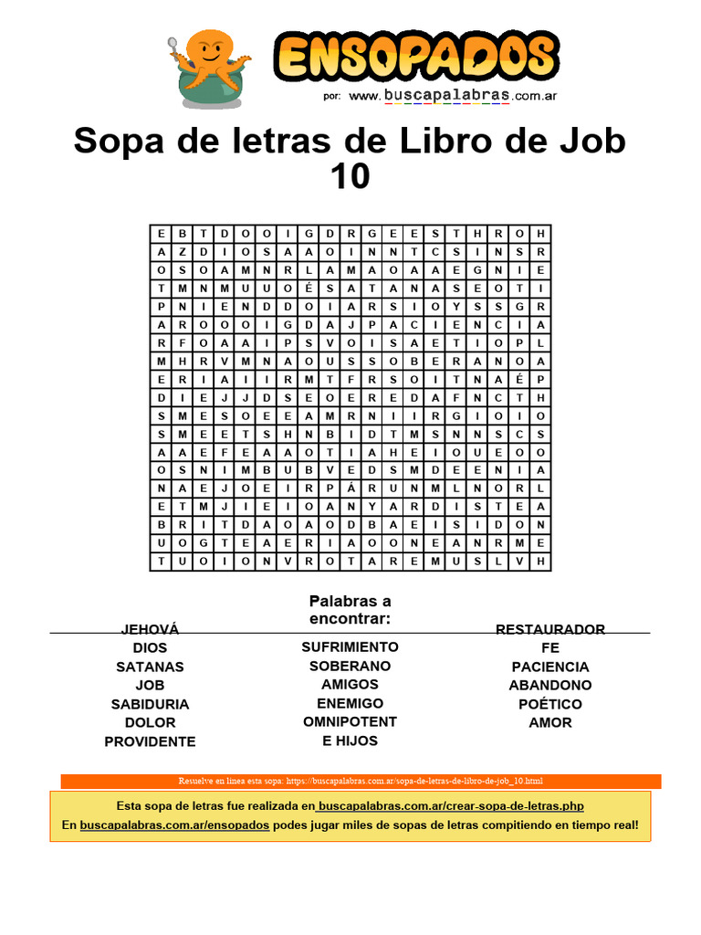 Sopa de Letras de Libro de Job 10 | PDF