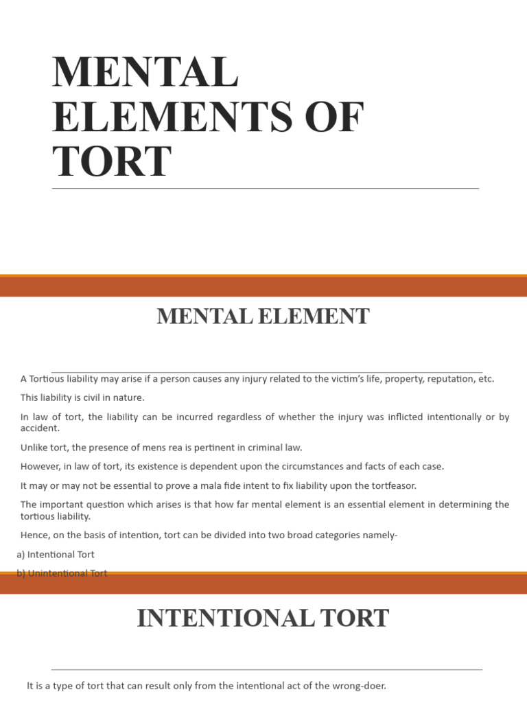 Mental Elements of Tort | PDF