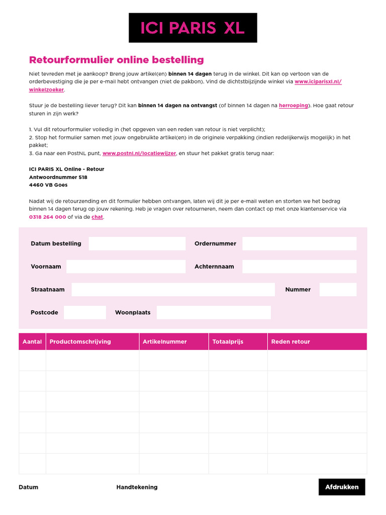 RETOURFORMULIER IPXL NLNL | PDF