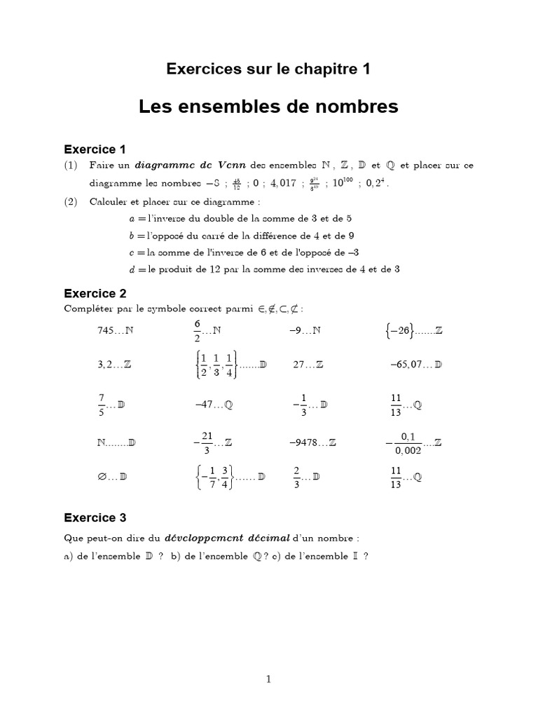 Exercices Ensembles de Nombres | PDF Exercices Ensembles de Nombres | PDF