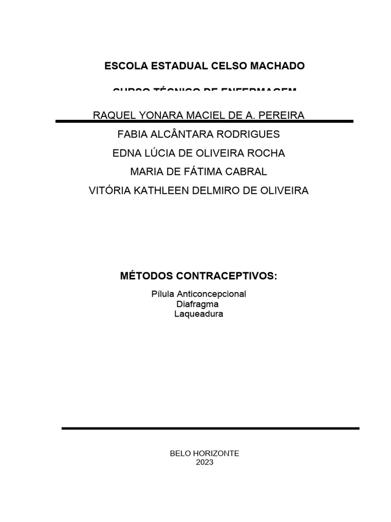 Métodos Contraceptivos | PDF | Anticoncepcionais | Pílula anticoncepcional