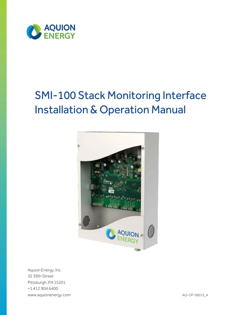 Aquion Energy SMI-100 Installation Operation Manual | PDF