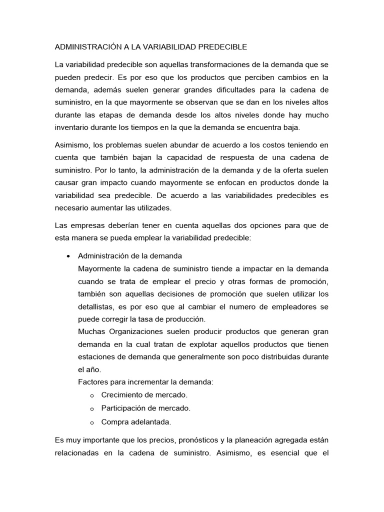 Administración A La Variabilidad Predecible | PDF