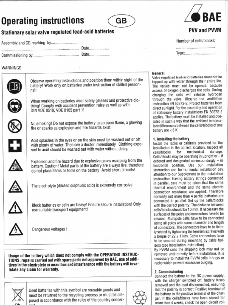BAE-Batteries-PVV-PVVM-Operating-Instructions | PDF