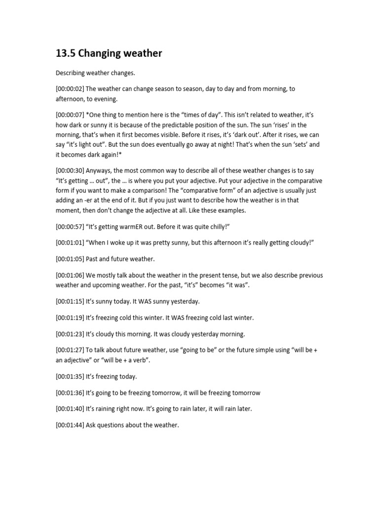 Understanding Weather Changes and Questions | PDF | Verb | Grammatical ...