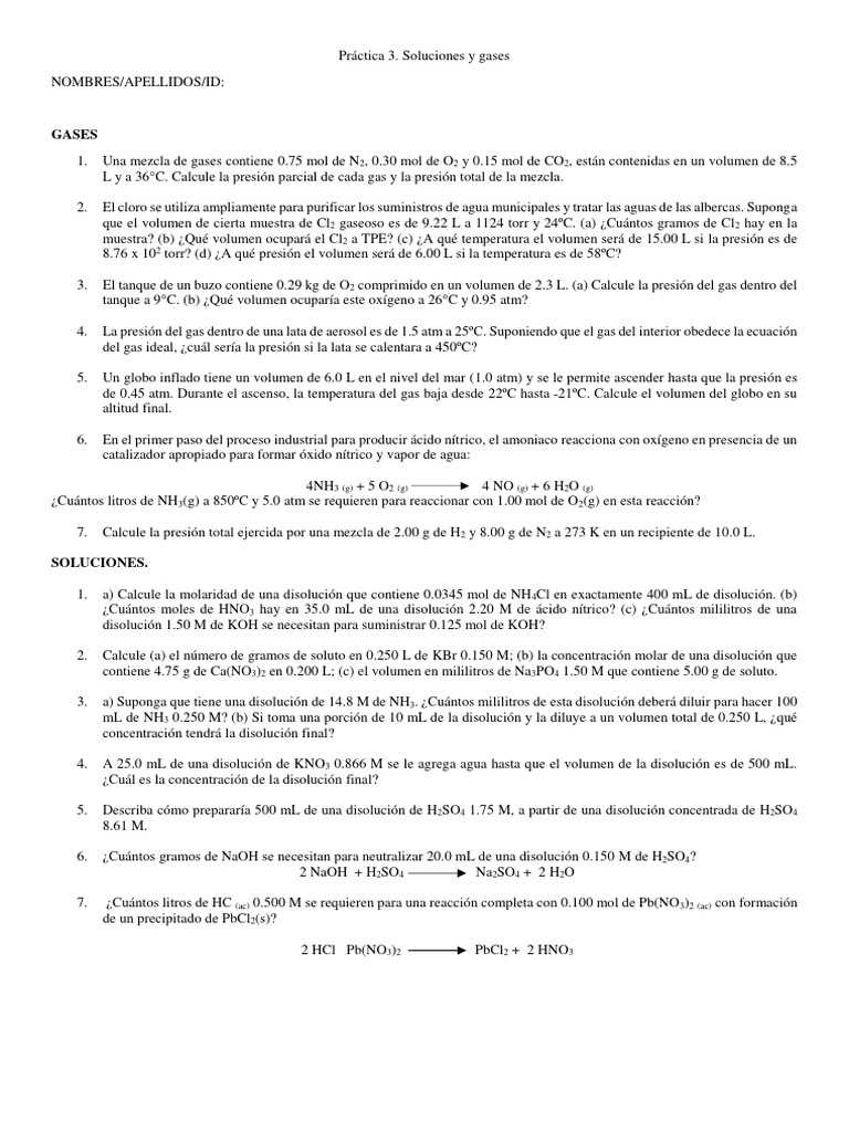 Práctica. GASES y SOLUCIONES | PDF