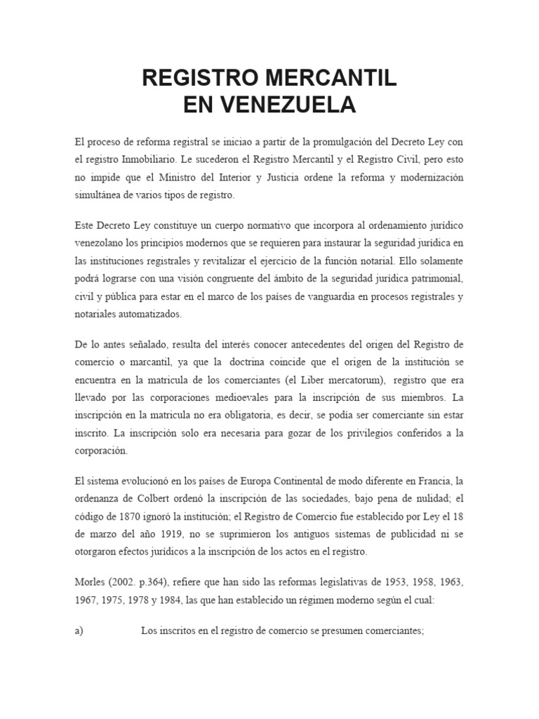 Registro Mercantil en Venezuela | PDF | Ley Pública | Estado (política)