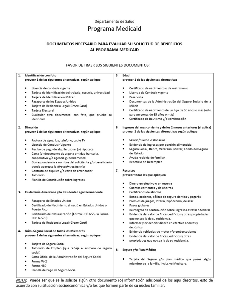 Documentos Necesario para Evaluar Su Solicitud de Beneficios Al ...